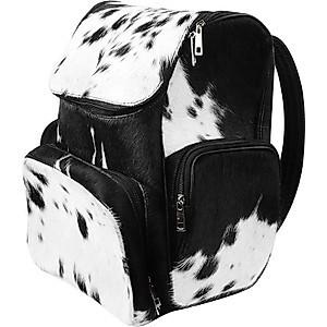 UGFashions Cowhide Print Hair Diaper Bag Leather Backpack Rucksack/Knapsack Shoulder Travel Bag Black & White