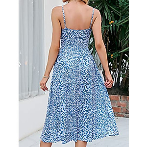 YATHON Boho Sleeveless Casual Midi Summer Dress V Neck Elastic Waist Floral Print Boho Midi Swing Homecoming Party Long Dresses (YT202-Blue W Pattern 01,S)