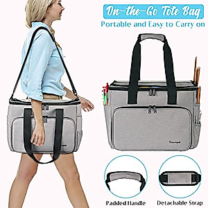 Crochet Organizer Bag, Large Yarn Knitting Bag for Knitting Project, Portable Crochet Storage Bag with Lid and Shoulder Strap, Tangle Free Yarn Tote for Crocheting Accessories, Gift for Wife Mom