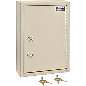 Global Industrial Medical Security Cabinet, 8" W x 2-5/8"D x 12-1/8"H, Dual Key Locks, Beige