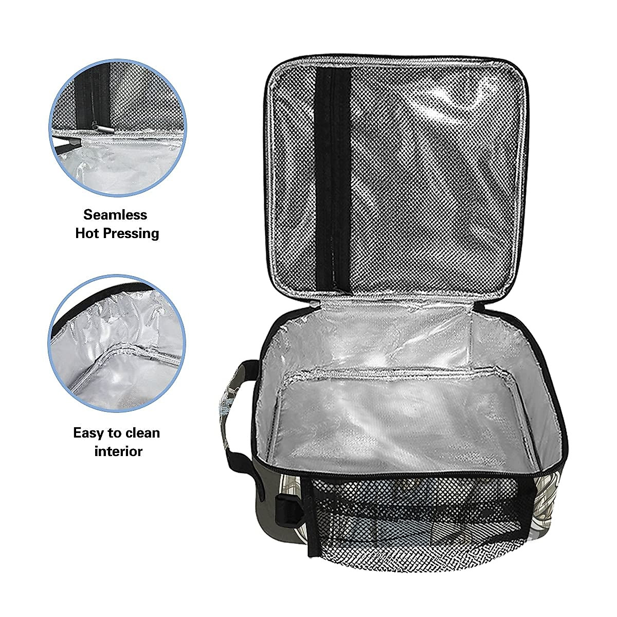 ElliTarr Insulated Lunch Bag for Men Kids Lunch Box for Women Leak Proof Small Cooler Bag Thermal Bag for 5 Hours with Adjustable Shoulder Strap Cute Skull Black