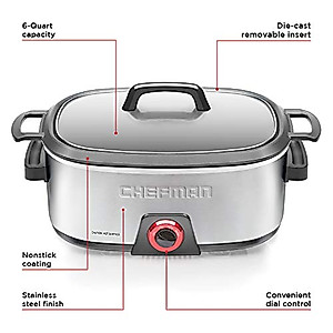 Chefman 6-Quart Slow Cooker, Electric Countertop Cooking, Stovetop & Oven-Safe Removable Insert for Browning & Sautéing, Family-Size Soups & Stews, Nonstick & Dishwasher-Safe Interior