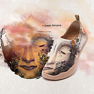 UIN Women's Lightweight Sneakers Slip Ons Walking Casual Fashion Art Painted Thai Travel Holiday Shoes Green Nirvana (39)