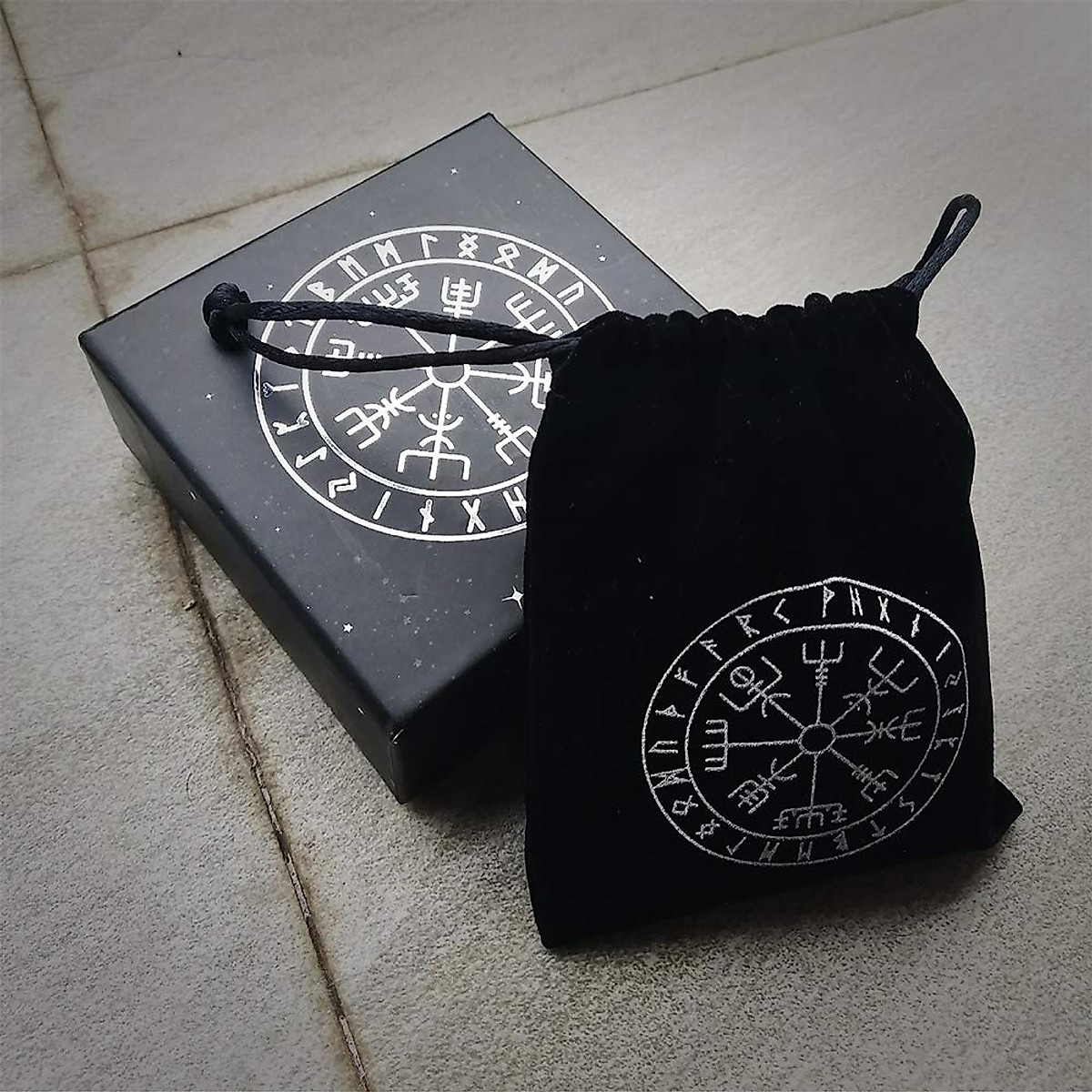 CALIDAKA Rune Stones Card Set, Zinc Alloy Wood Rune Stones Nordic with Storage Bag Props,Handmade Woodcut Rune Set Family Portable Home Entertainment Toys Supermarket Beginner Board Game