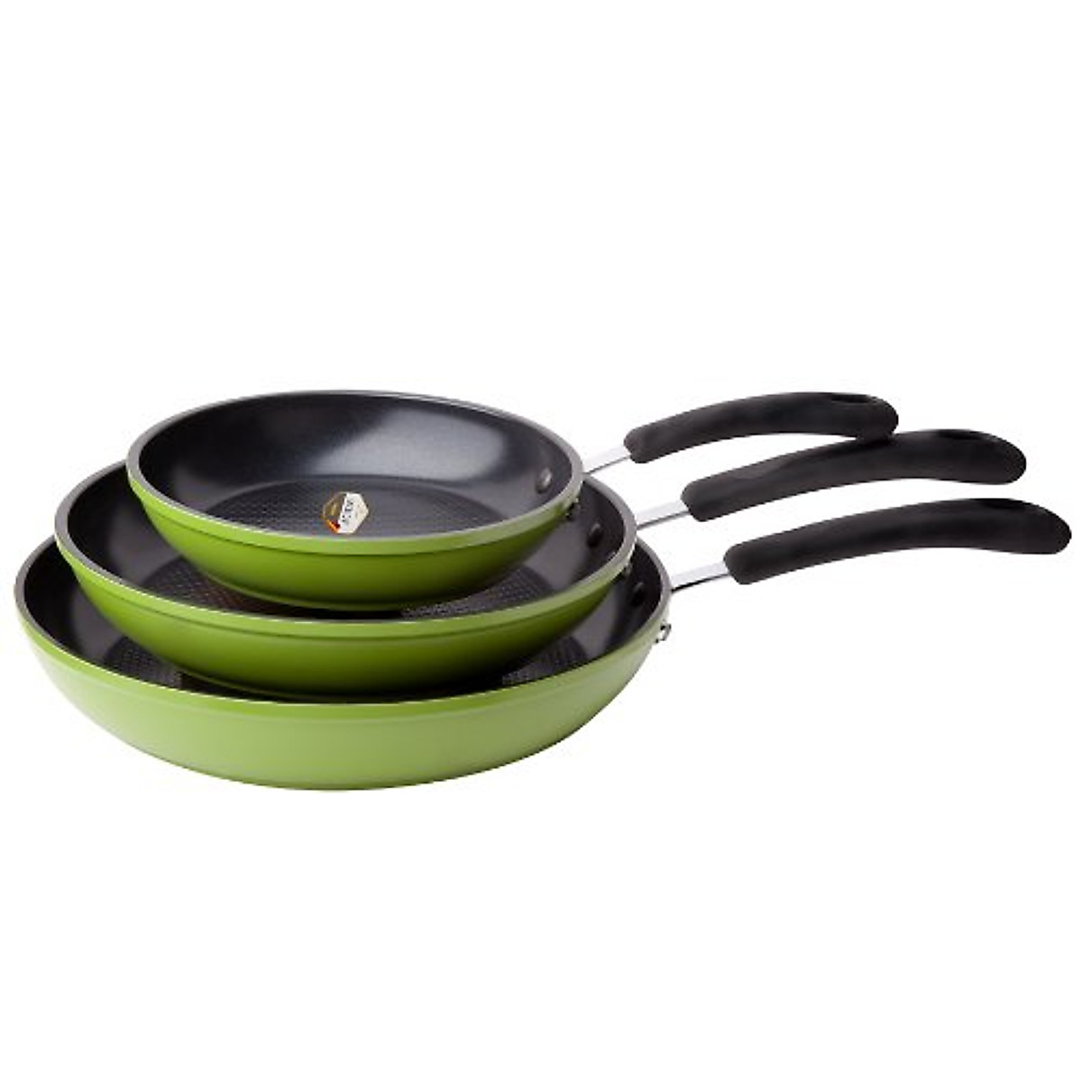 Ozeri Frying Pan 3-Piece Set (8", 10", 12") – 100% PTFE PFC, APEO, GenX, NMP and NEP-Free German-Made Coating, Green