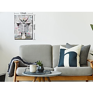 GUGIKA Highland Cow Canvas Wall Art for Bathroom, Funny Graffiti Bedroom Wall Decor, Black and White Painting for Living Room, Restroom Picture, 12x16 Inch