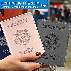 Passport Holder Passport Holder 2 Pack Passport and Vaccine Card Holder Combo, Passport Holder with Vaccine Card Slot, PU Leather Passport Cover Case for Women Men (Grey & Pink)