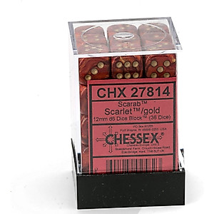 Chessex DND Dice Set-Chessex D&D Dice-12mm Scarab Scarlet and Gold Plastic Polyhedral Dice Set-Dungeons and Dragons Dice ludes 36 Dice – D6, Various (CHX27814)