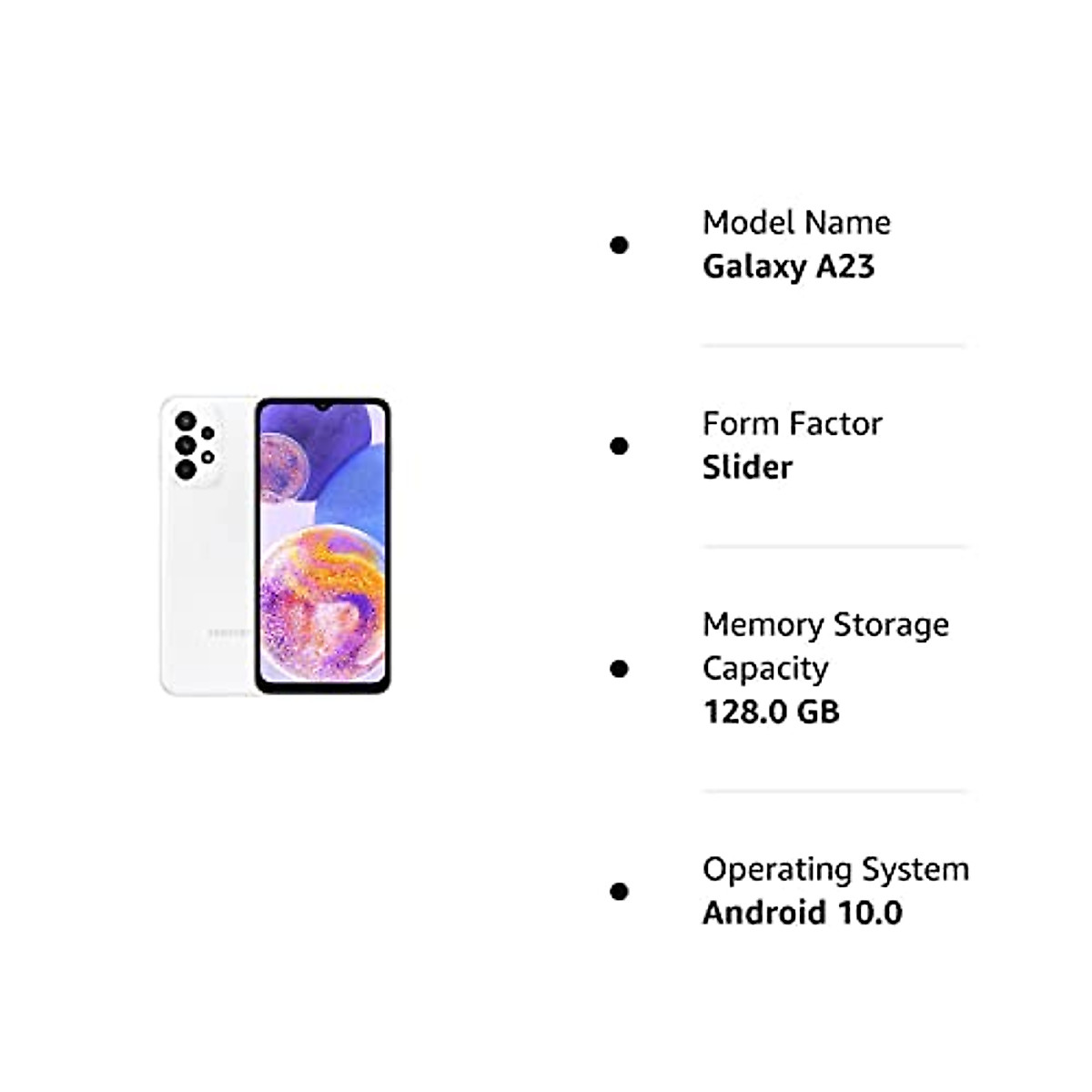 SAMSUNG Galaxy A23 (SM-A235M/DS) Dual SIM,128 GB 4GB RAM, Factory Unlocked GSM, International Version - No Warranty - (White)