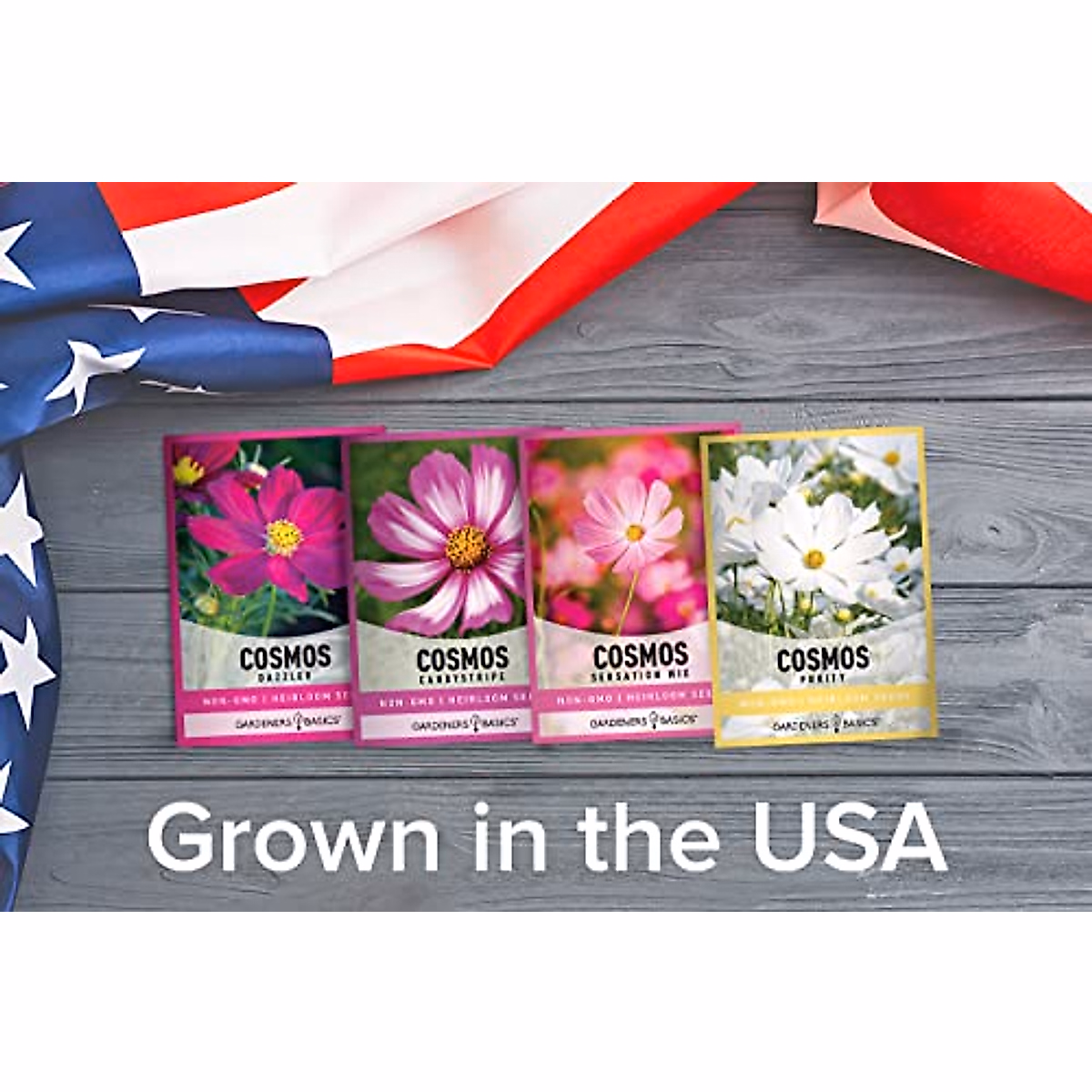 Cosmos Seeds for Planting Outdoors Flower Seeds (4 Variety Pack) Cosmos Candystripe, Sensation Mix, Dazzler, Purity Pink and White Varieties for Bees, Pollinators Wildflower Seed by Gardeners Basics