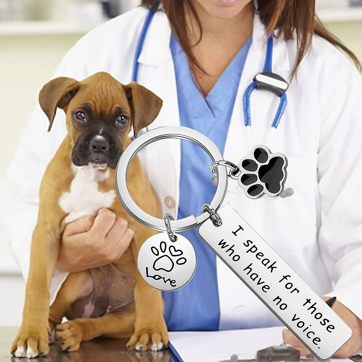 WSNANG Veterinarian Gifts I Speak For Those Who Has No Voice Keychain Vet Techs Gift Animal Rescue Gift (Speak For Those KC)