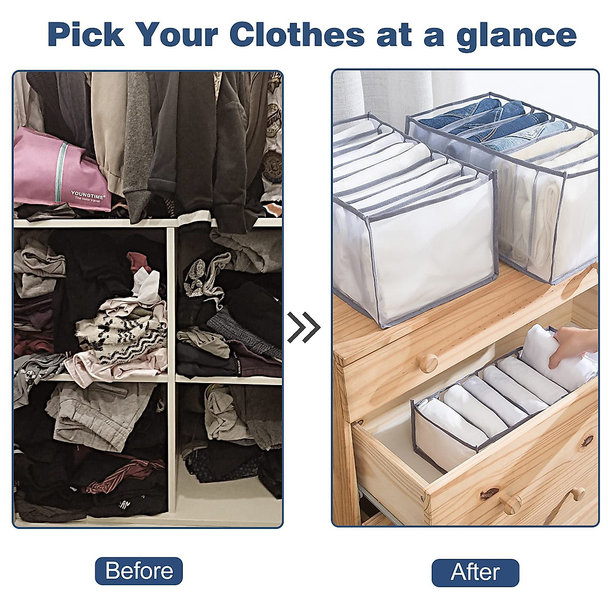 Large Jeans organizer, Upgraded Wardrobe Clothes Drawer Organizer for Jeans Closet Organizers Storage Large 9 Grid Clothes Storage Organization with Handle Stackable Washable Mesh (1PCS Grey)