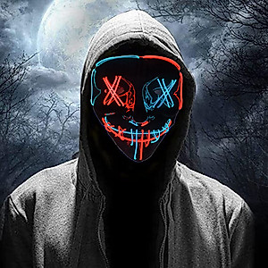 [4 PACK] Halloween Mask LED Mask ,Purge Mask Scary Mask Halloween LED Light Up Mask for Kids Men Women Masquerade Carnival Cosplay Costume