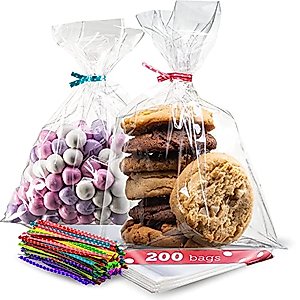 Prestee 200 Pack Clear Plastic Cellophane Bags Goodie Bags 6X10 With 4inches Twist Ties Candy Bags Cookie Bags Treat Bags Clear Gift Bags Cellophane Treat Bags 6x10 Inch (Pack of 200)