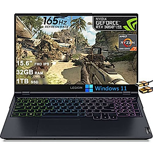 Lenovo Legion 5 15 Gaming Laptop 15.6" FHD IPS 165Hz (300 nits, 100% sRGB) AMD Octa-Core Ryzen 7 5800H (Beats i7-10870H) 32GB RAM 1TB SSD GeForce RTX 3050 Ti 4GB USB-C RGB Backlit Win11 + HDMI Cable