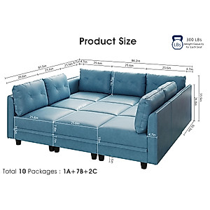 LLappuil Modular Sectional Sofa Faux Leather Sleeper Sectional Couch with Storage Convertible 9 Seats Modular Sofa Bed for Living Room, Navy Blue