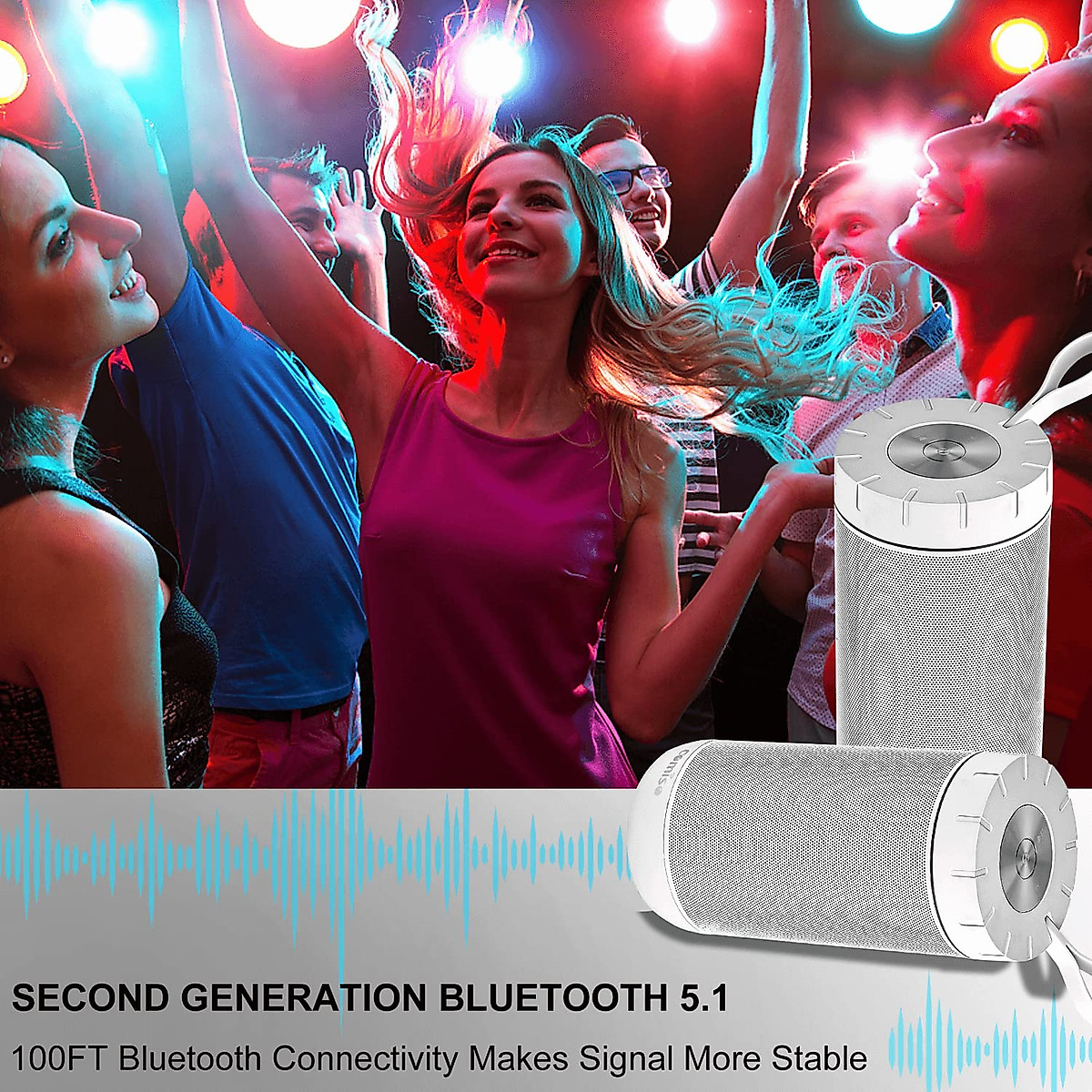 comiso Waterproof Bluetooth Speaker IPX7, 25W Wireless Portable Speakers Loud Sound Strong Bass Stereo Pairing 36 Hours Playtime, Bluetooth 5.0 Built in Mic for Calls White