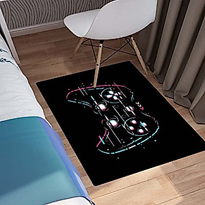 ELKEYE Gamer Rug Boys Game Controller Rug Gamer Video Player Floor Mat Gamepad Pattern Throw Rug Game Room Bedroom Decor Polyester Mat, Black, 35''×23''