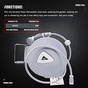 Retractable Garden Water Hose Reel Storage Gun Rewind Wall Mount 32Feet/65Feet/100Feet (65 Feet)