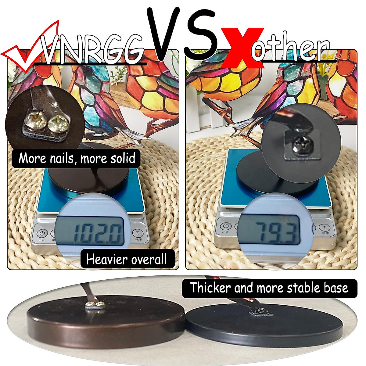 VNRGG Stained Birds On Branch Desktop Ornaments Double Sided Metal Flatness Table Art Home Room Decoration Suitable for Office Wine Cooler Decor(5 Birds on a Branch)