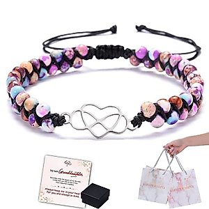 For Granddaughter - For You Are Always In Mine Beads Bracelet, Double Layer Natural Jasper Beaded, Adjustable Stainless Steel Infinity Love Bracelet, Jewelry Gift for Granddaughter (A)