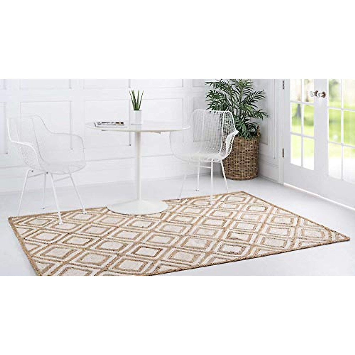 Unique Loom Braided Jute Collection Classic Quality Made Hand Woven with Geometric Design Area Rug, 9' 0" x 12' 0", Ivory/Natural