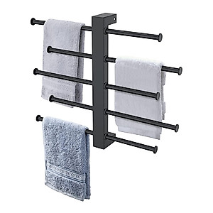 5-Tier Bridge Sliding Bathroom Towel Bar 16 Inch, ZUEXT Oil Rubbed Black Stainless Steel Towel Holder Hanger, Wall Mounted Adjustable Hand Towel Rod for Washroom Kitchen, 1.5" Tube Towel Rail Racks
