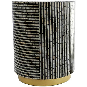 Deco 79 Mother of Pearl Shell Geometric Drum Accent Table with Gold Base, 18" x 18" x 23", Black