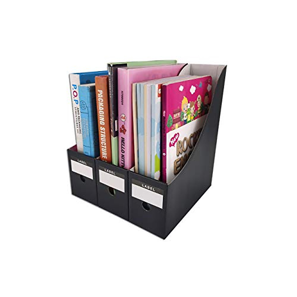 HUAPRINT Magazine File Holder(12 Pack,Black)-Folder Holder,Magazine Holders,Desk File Organizer,Document File Holder Box,Magazine Storage Box,With Labels
