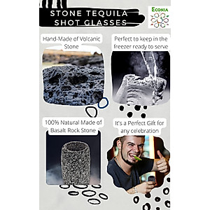 MEXTEQUIL - Volcanic Stone Shot Glasses - Set of Natural Shot Glass - 1.5 Oz - 100% Organic & Eco friendly - Natural Basalt Rock (4 pieces)
