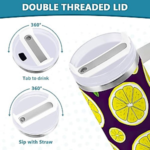 Lemon Purple Stainless Steel Insulated Tumbler with Straw and Handle for Water, Tumbler Insulated 30 OZ / 0.89 L
