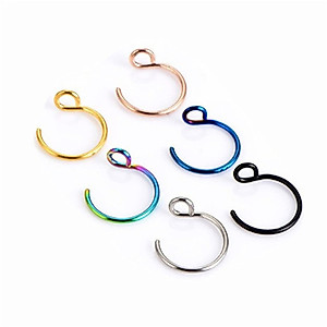 GNERIC Stainless Steel Fake Nose Ring Faux Piercing Jewelry 8mm Fake Nose Ring Hoop No Pierced Septum Nose Ring 6pcs