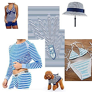 Fabric by The Yard Cotton Spandex Blue and White Stripes Single Jersey Knit Fabric Yarn Dyed 4 Ways Stretch for T Shirt Pajama Skirt Pet Dec.Table Cloth Dust Cover Pet Deca DIY (1 Y)