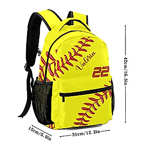 zaaprintblanket Personalized Softball Baseball Number with Text Name Casual Bags Waterproof Backpack for Unisex Adult Gift