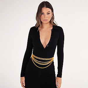 YeeHeen Rhinestone Chain Belt Multilayer Metal Waist Chain for Women Punk Chunky Chain Belts Plus Size 150CM Gold