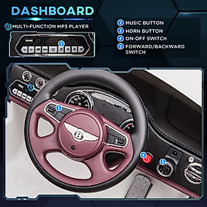 Aosom Bentley Mulsanne 12V Ride on Car, Battery Powered Car with Remote Control, Suspension, Startup Sound, LED Lights, MP3, Horn, Music, Forward and Backward, 2 Motors, White