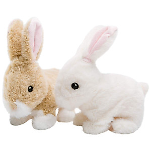 HollyHOME Plush Rabbit Easter Electronic Interactive Toy Jumping,Wiggle Ears,Mouth Moving Bunny Toy 7 Inches Tan Gifts for Kids