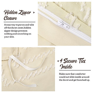 Tametra Twin Duvet Cover, White Tufted Duvet Cover Breathable and Soft in Boho Style, Shabby Chic Embroidery Duvet Cover Set for All Seasons 2 Pieces 68" x 90"(Beige)