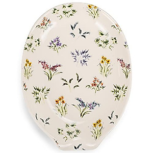 Nat & Jules Dainty Floral White 6 x 4 Glossy Ceramic Oval Countertop Spoon Rest
