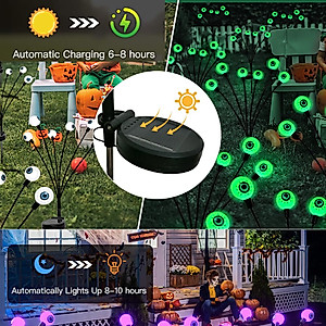 Ruhapu Halloween Decorations Outdoor Solar Scary Eyeball Lights,2PACKS 12/16LED Green Eyeball Swaying Firefly Lights,Waterproof Solar Halloween Path Lights for Yard/Garden/Lawn/Party Decor (Green)