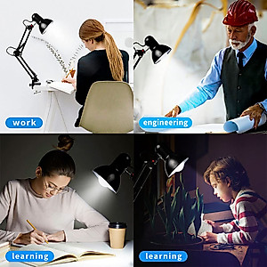 Desk Lamp,Swing Arm Desk Lamp with Clamp,Eye-Caring Reading Light,LED Bulb,79 Inch Cord,for Reading,Craft,Home,Office (Black)