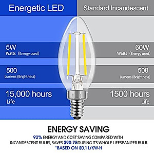 ENERGETIC SMARTER LIGHTING LED Candelabra Light Bulbs B10, Daylight 5000K, E12 Base, 60 Watt Equivalent Chandelier LED Edison Bulbs, Dimmable, 8 Pack