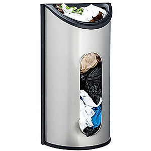 Greenco Plastic Bag Saver, Holder and Dispenser, Wall Mount Brushed Stainless Steel Storage Solution with an Extra Wide Opening for Easy Access to Grocery Bags, Trash Bags, Shopping Bags