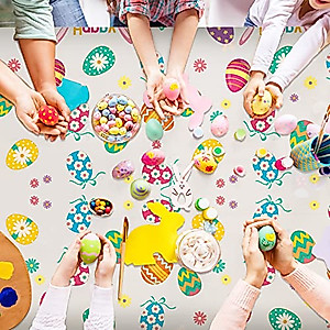 Easter Tablecloth Plastic Easter Egg Bunny Table Cover Colorful Egg with Happy Easter Bunny Tablecloth for Easter Spring Flower Themed Party Kitchen Dining Room Home Decor, 54 x 108 Inch (3)