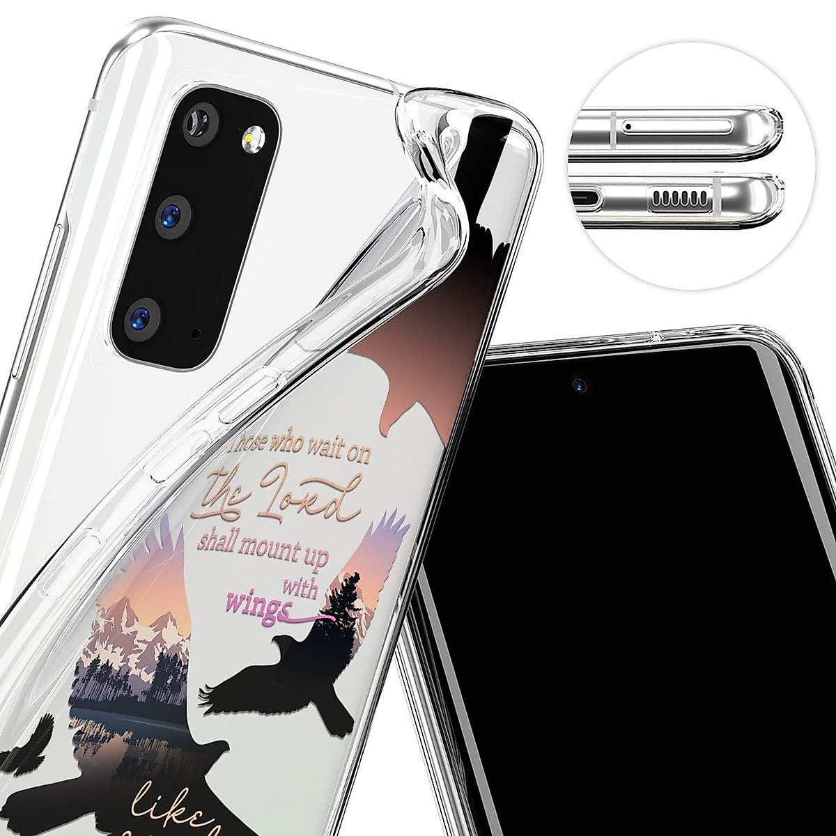 Cavka Phone Case Compatible with Samsung Galaxy A73 A72 5G A71 A54 A52 A42 A34 A32 A14 A11 Bumper Scripture Quote Bible Verse Design Cover Birds of Prey Those who wait on The Lord Isaiah 40:31