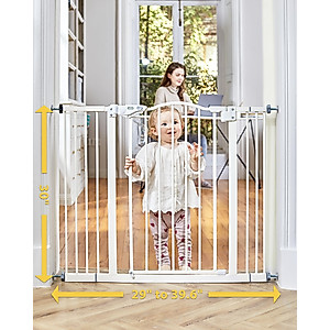 InnoTruth 29-39.6" Baby Gate for Pets, Auto Close Both Sides Dog Gate with One-Hand Opening, 30" Tall Safety Gates for Stairs, Hallways, Bedrooms, Wall Pressure Mount No Drill, White