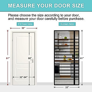 DCUINS Magnetic Screen Door Fits Door Size 32 x 80, Screen mesh Size 35 x 81, Side Opening Upgraded Heavy Duty Fiberglass, Strong Magnet Closure Door net for Front Back Sliding Doors, Stripes