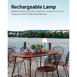 VISDANFO Outdoor Cordless Portable Table Lamp,5000mAh Rechargeable Battery Operated Dimming LED Desk Lamp,IP44 Waterproof,Modern Night Light for Camping Restaurant Bedroom Bars Home Party(Black)
