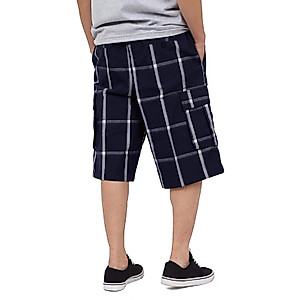 Shaka Wear Men’s Cargo Shorts – Casual Plaid Relaxed Loose Fit Elastic Waist Multi Pocket Pants Regular Big Size SP1703 Navy 2X