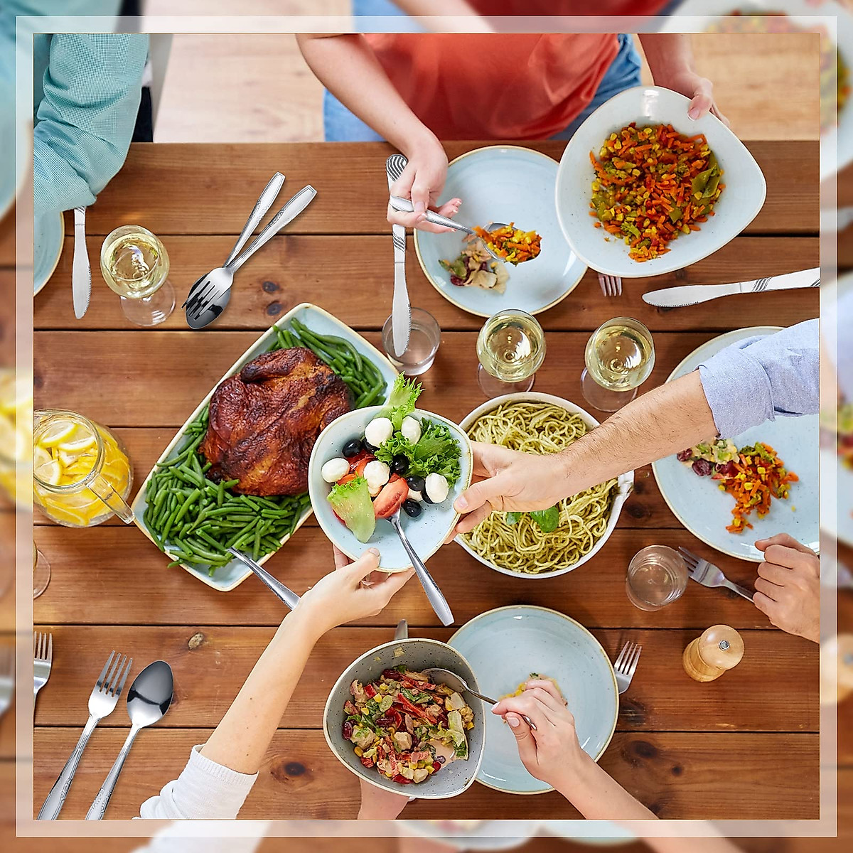 Nuogo 100 Pieces Fork Knife Spoon Silverware Flatware Cutlery Set Portable Stainless Steel Flatware Set Restaurant Silverware Cutlery for Home Kitchen Dining